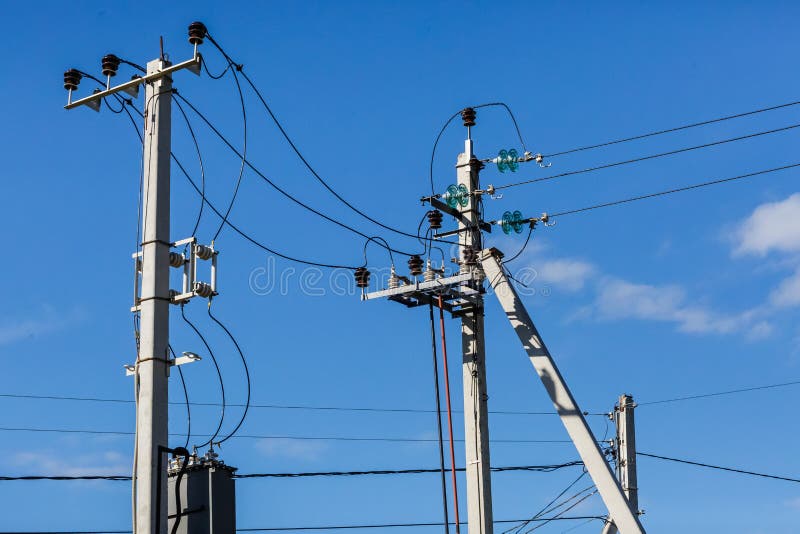 Column Electrical Power Lines on Sky Background Stock Photo - Image of ...