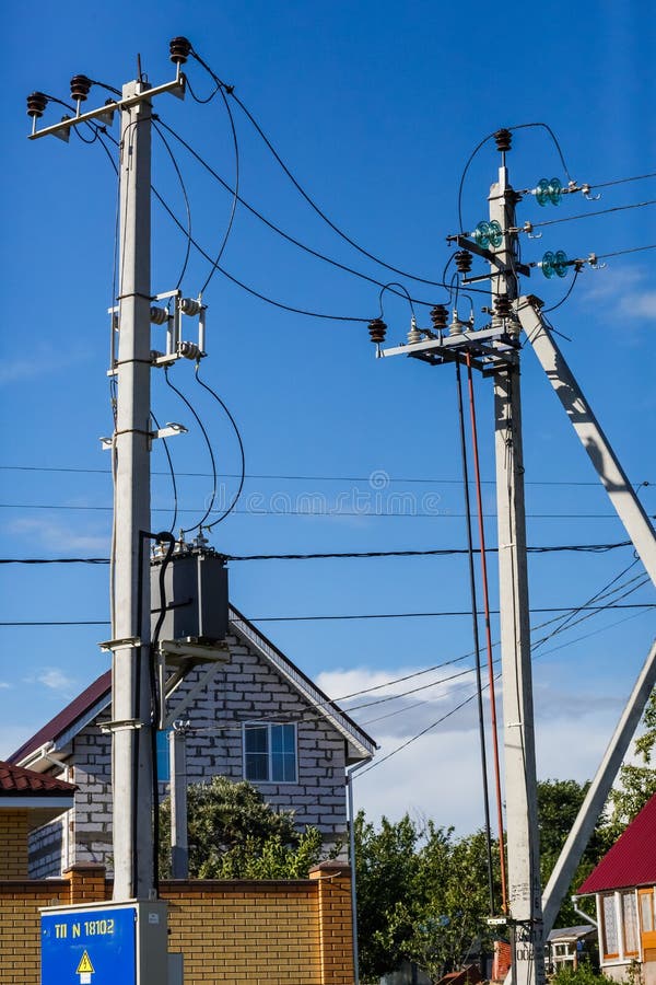 Column Electrical Power Lines on Sky Background Stock Image - Image of ...