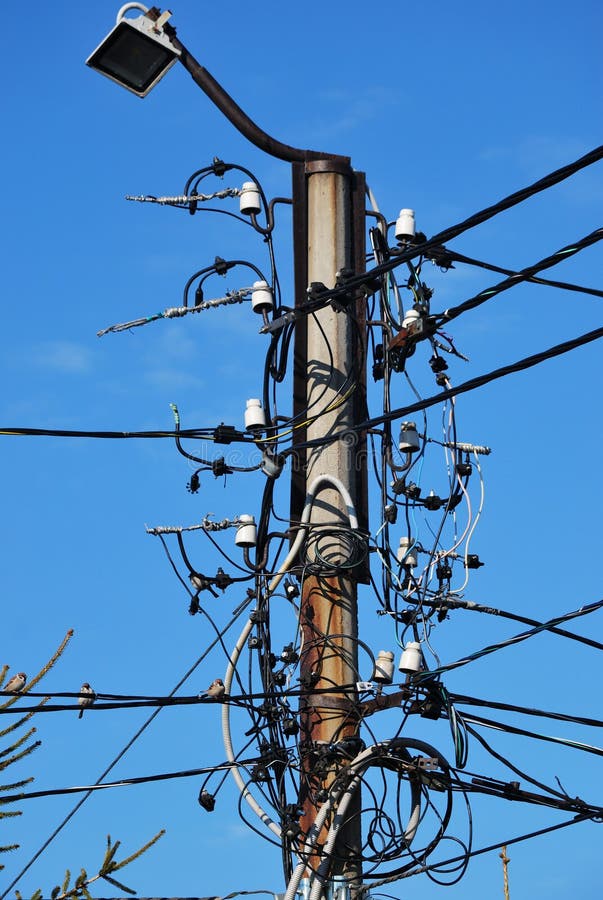 The Column Entangled by Electric Wires Stock Image - Image of eleectric ...