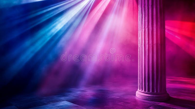 A Column, the Floor, a Striking Purple, Light Beams, a Dark Atmosphere ...