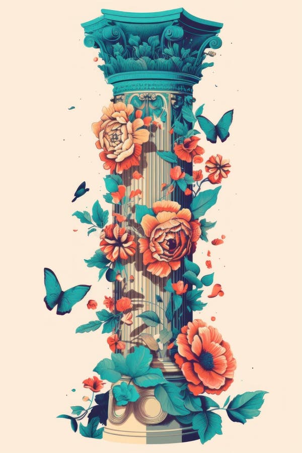 A Column with Flowers and Butterflies on it. Generative AI Image. Stock ...