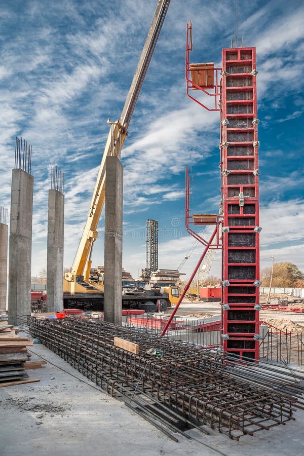 Column formwork and crane stock photo. Image of pylon - 258485978