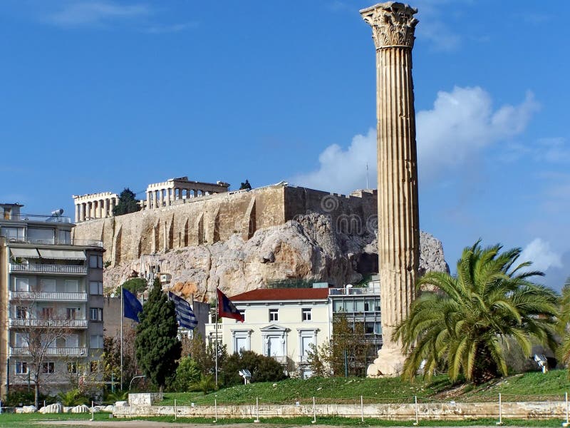 Column in Front of the Acropolis of Athens Stock Image - Image of ...