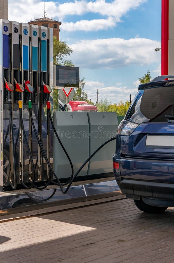 The Column of a Gas Station with a Refueled Car Stock Image - Image of ...