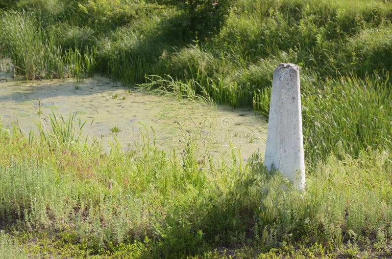 Column in the Grass at the Edge of a Wetland Pond. Stock Image - Image ...