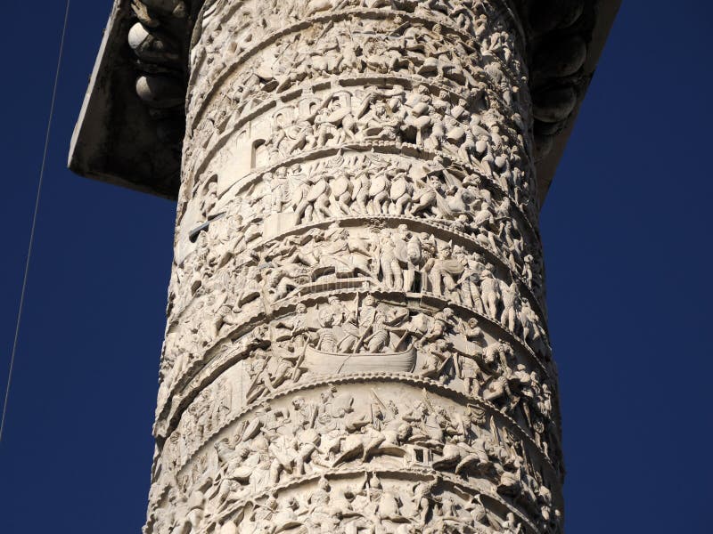 Column of Marcus Aurelius in Rome Detail Stock Photo - Image of marble ...