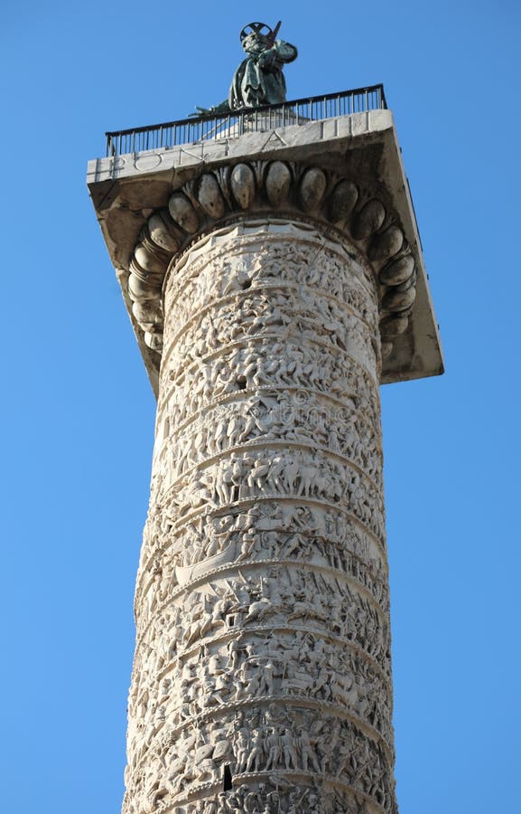 Column of Marcus Aurelius in Rome, Italy Stock Photo - Image of marble ...
