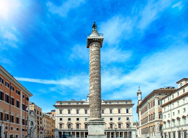 Column of Marcus Aurelius in Rome, Italy Stock Image - Image of marcus ...