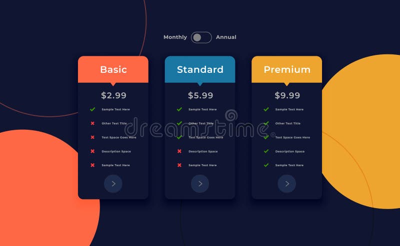 3 Column Pricing Chart Table Layout for Web Menu or Tariff Stock Vector ...