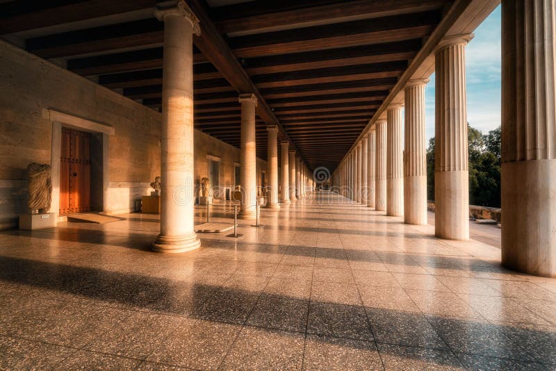 The Column and Statues at Stoa of Attalos, in Ancient Agora of Athens ...