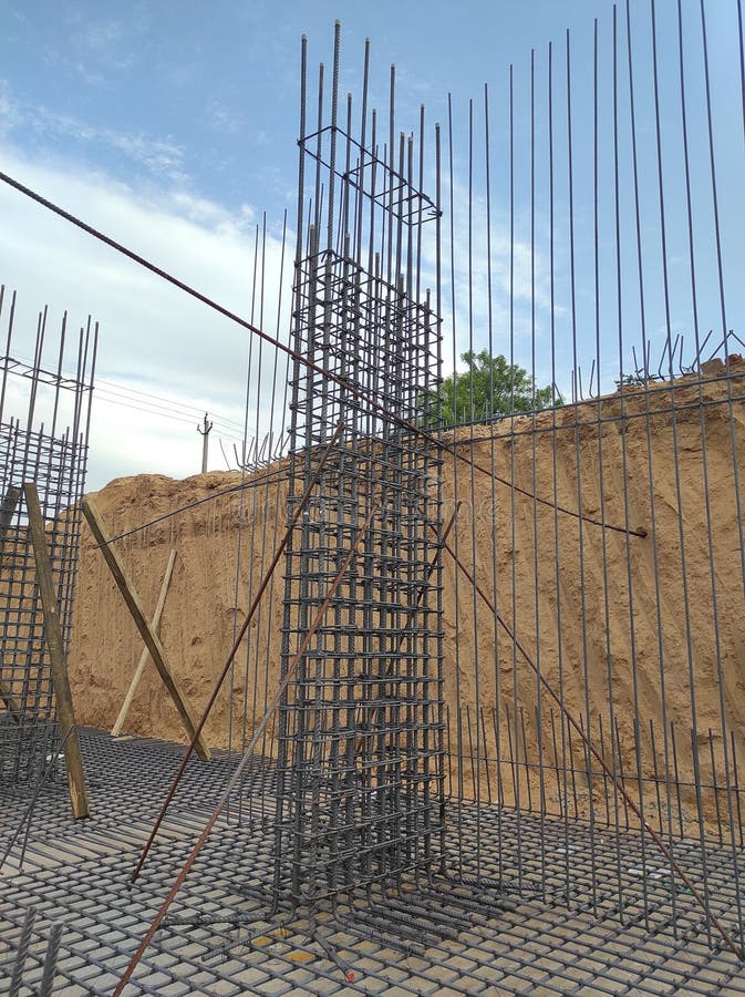 Column Steel at Foundation Level. Civil Work Stock Photo - Image of ...