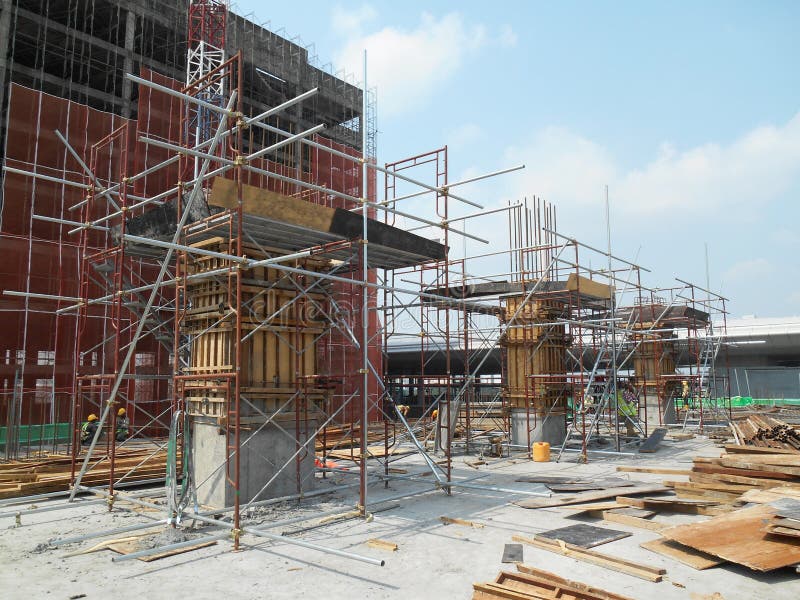 Column Timber Formwork and Reinforcement Bar at the Construction Site ...