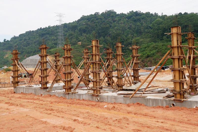 Column Timber Formwork and Reinforcement Bar at the Construction Site ...