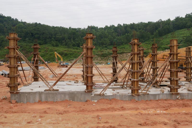 Column Timber Formwork and Reinforcement Bar at the Construction Site ...