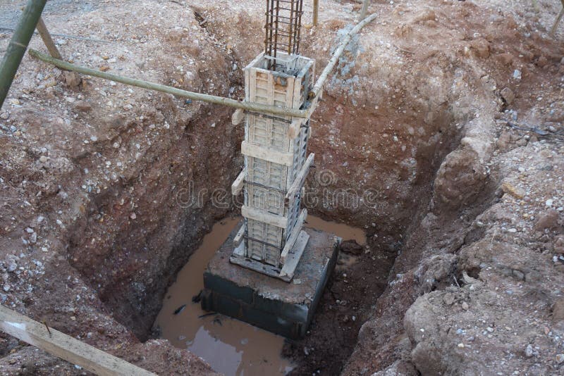 Column Timber Formwork and Reinforcement Bar at the Construction Site ...