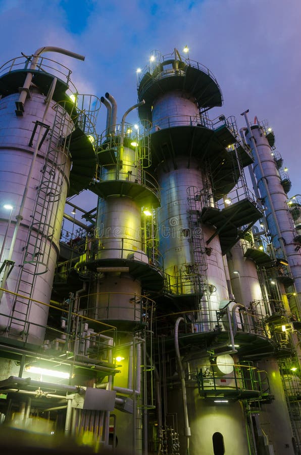 Column Tower in Petrochemical Plant at Dawn Stock Image - Image of ...