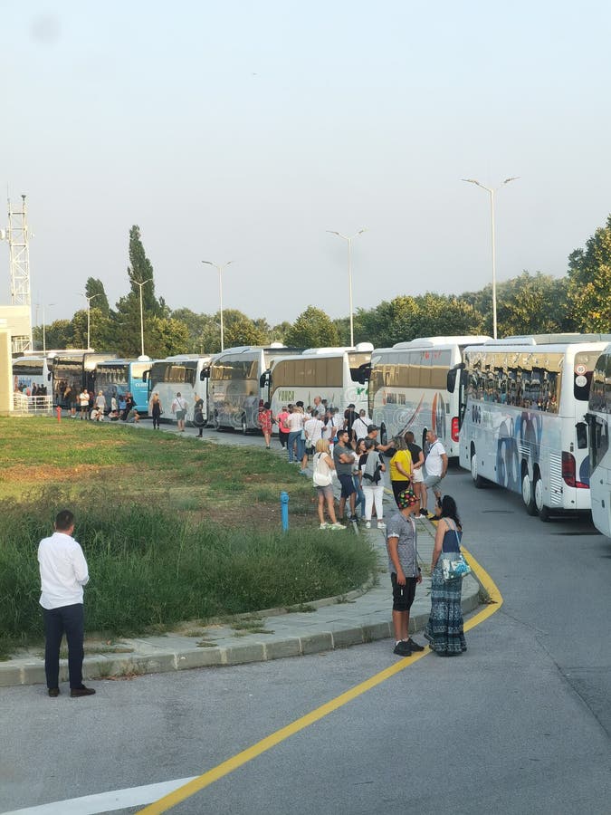 Column of Buses at the Border Editorial Stock Photo - Image of border ...