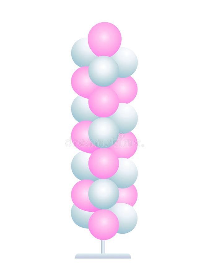 Column of White and Pink Balloons on a White Background Stock ...