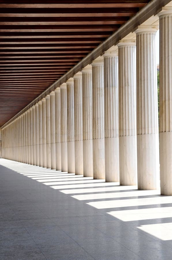 Hallway and Columns in Athens, Greece Stock Image - Image of long ...