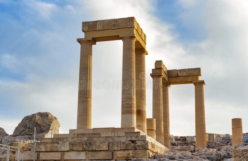Columns of the Ancient Lindos Against the Evening Sky, Rhodes Greece ...