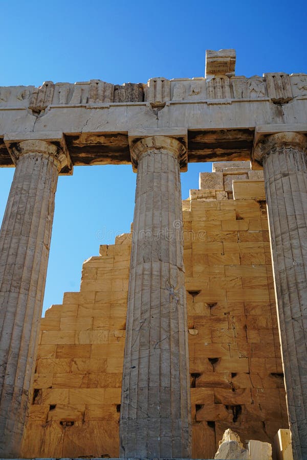 Columns and Angled Stone Intersect at the Acropolis Stock Photo - Image ...