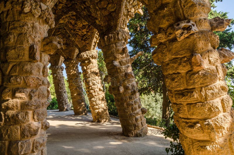 Columns by Antoni Gaudi in Park Guell Stock Photo - Image of barcelona ...