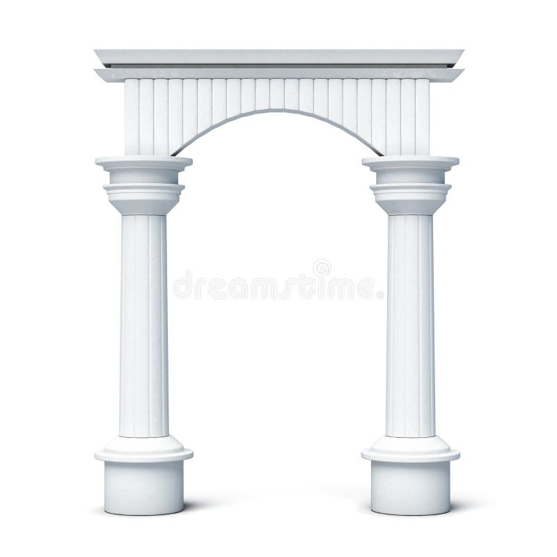 Columns and Arch Front View on White Background. 3d Ren Stock ...