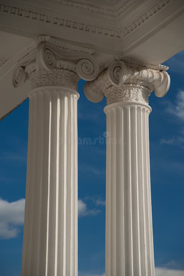 Columns on Blue Sky Background. Stock Image - Image of marble ...