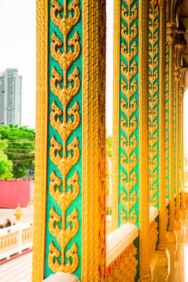 Columns of a Buddhist Temple Decorated with Colored Gilded Patterns ...