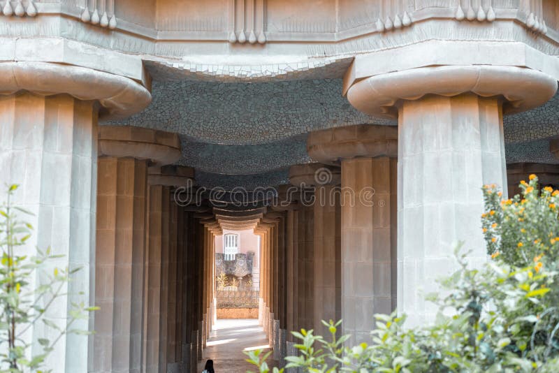 Columns and Ceiling in Park Guell Designed with Details and Precision ...