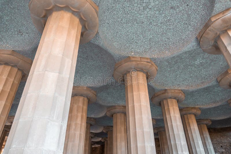 Columns and Ceiling in Park Guell Designed with Details and Precision ...