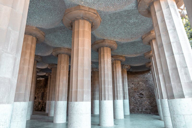 Columns and Ceiling in Park Guell Designed with Details and Precision ...