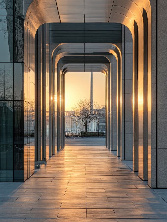 Columns and Clock Tower Background Stock Photo - Image of walkway ...