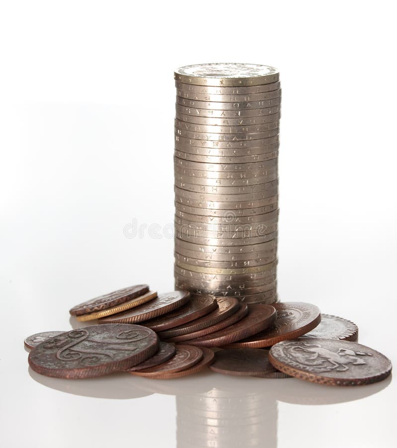Columns of Coins Isolated on White Color Stock Photo - Image of chart ...
