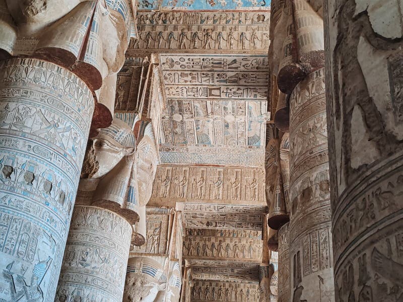 Columns in the Dendera Temple of Hathor Stock Image - Image of dendera ...