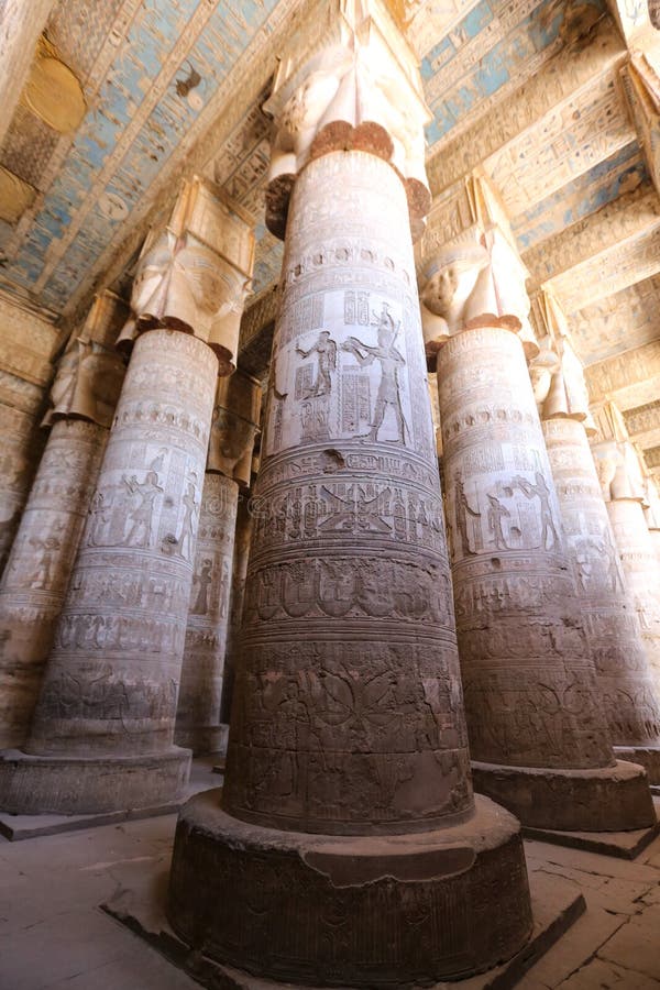 Columns in Denderah Temple, Qena, Egypt Stock Image - Image of tourism ...