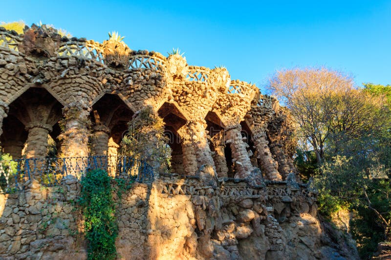Columns Designed by Antoni Gaudi in Park Guell in Barcelona, Spain ...
