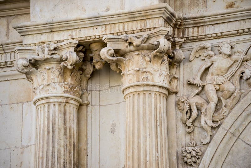 Columns, Details of Stone Sculptures of the Facade of the University of ...