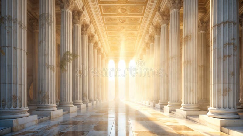 Columns and Empty Corridor Inside the Stone Temple Stock Image - Image ...