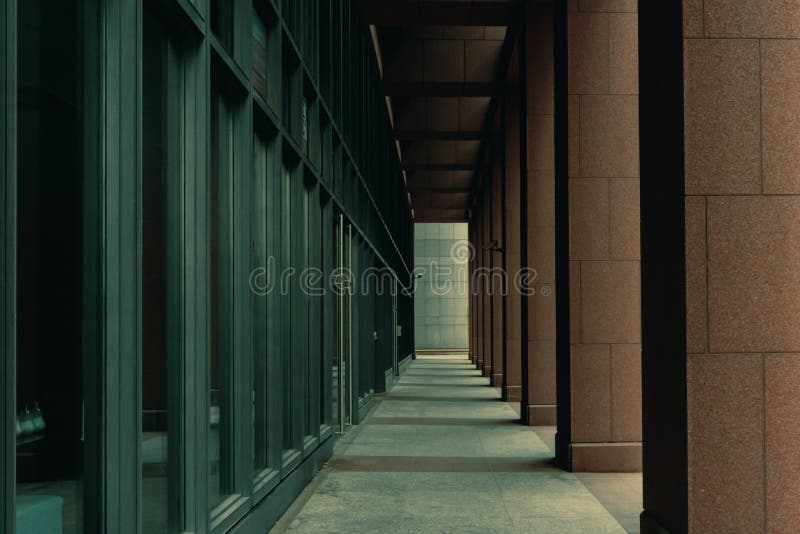 Columns and Facade of a Business Building in a Classic Style in Dark ...
