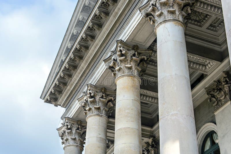 Columns in Front of Facade Roof Stock Image - Image of design, house ...