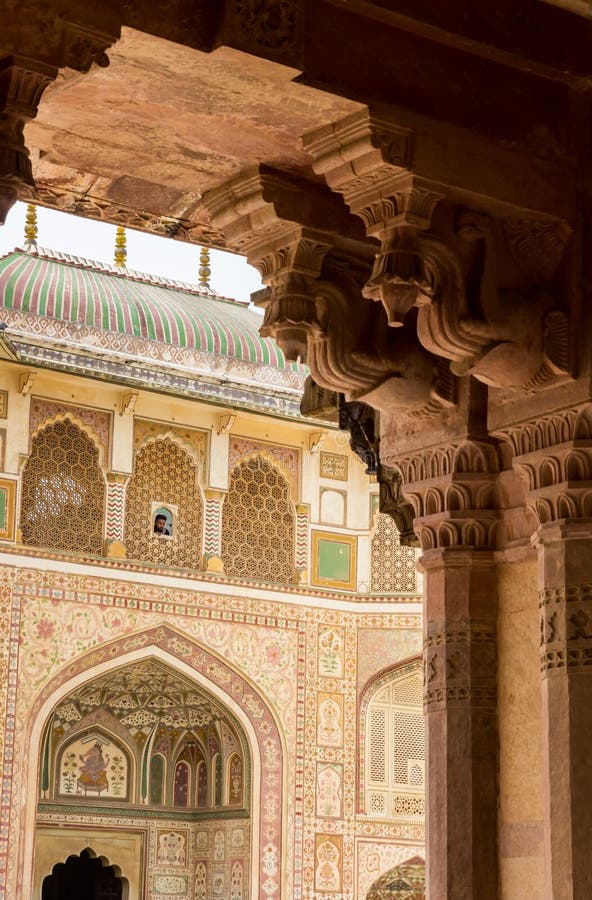 Columns at the Ganesh Pol Building of the Amer Fort in Jaipur Stock ...