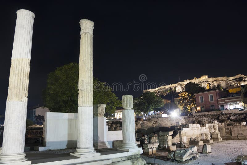 Columns of Hadrian Library in Acropolis Stock Photo - Image of rocks ...