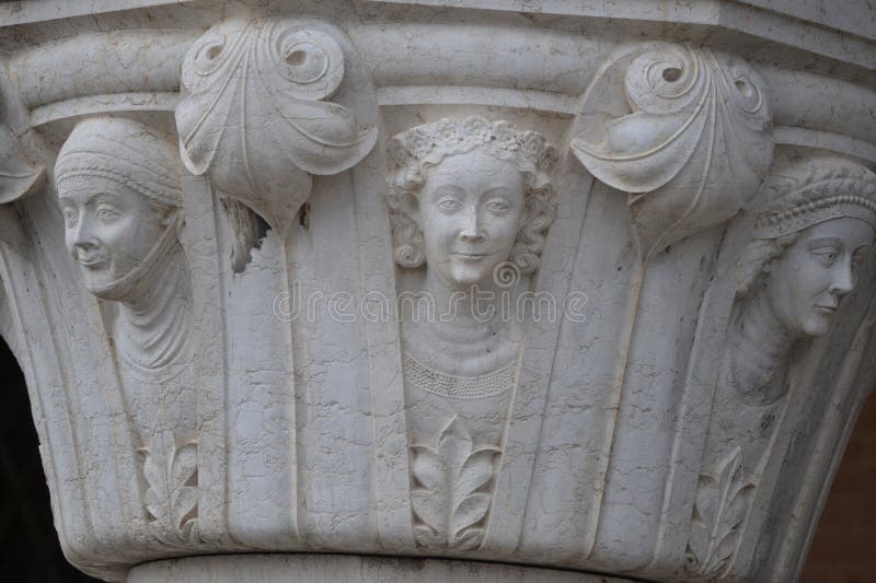 Columns with Human Heads Depiction in Venice Italy Stock Photo - Image ...