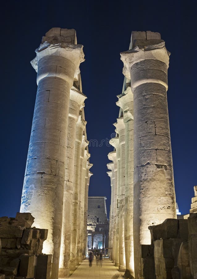 Columns in Hypostyle Hall at Luxor Temple during Night Stock Photo ...