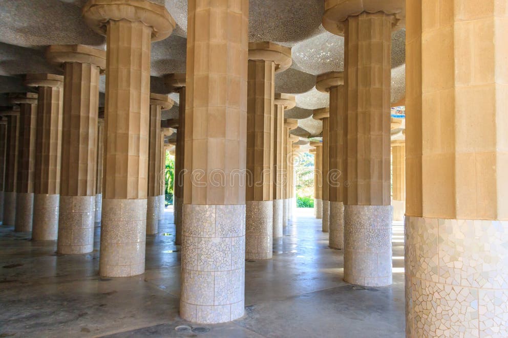 Columns of Hypostyle Room in Park Guell, Barcelona, Spain Stock Photo ...