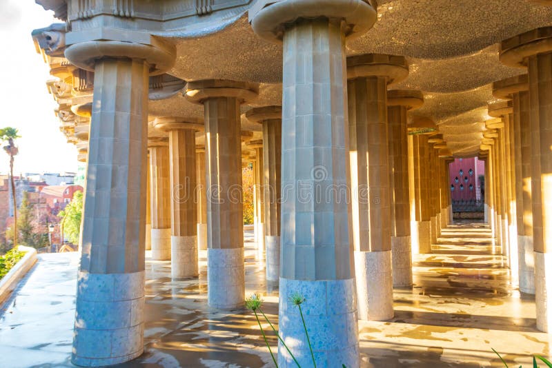 Columns of Hypostyle Room in Park Guell, Spain Editorial Photography ...