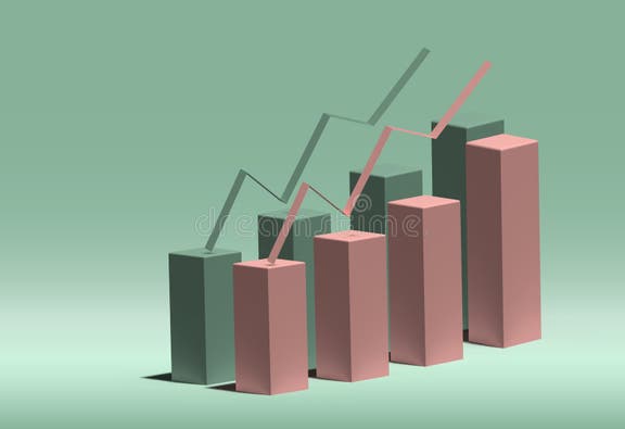 Columns of Increasing Graph with Shadow on Green Background, 3D ...