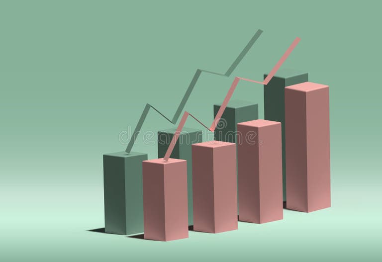 Columns of Increasing Graph with Shadow on Green Background, 3D ...