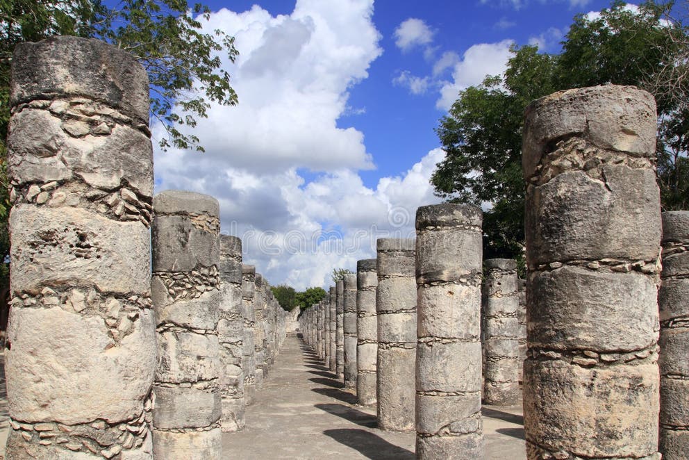 Columns Mayan Chichen Itza Mexico Ruins in Rows Stock Photo - Image of ...